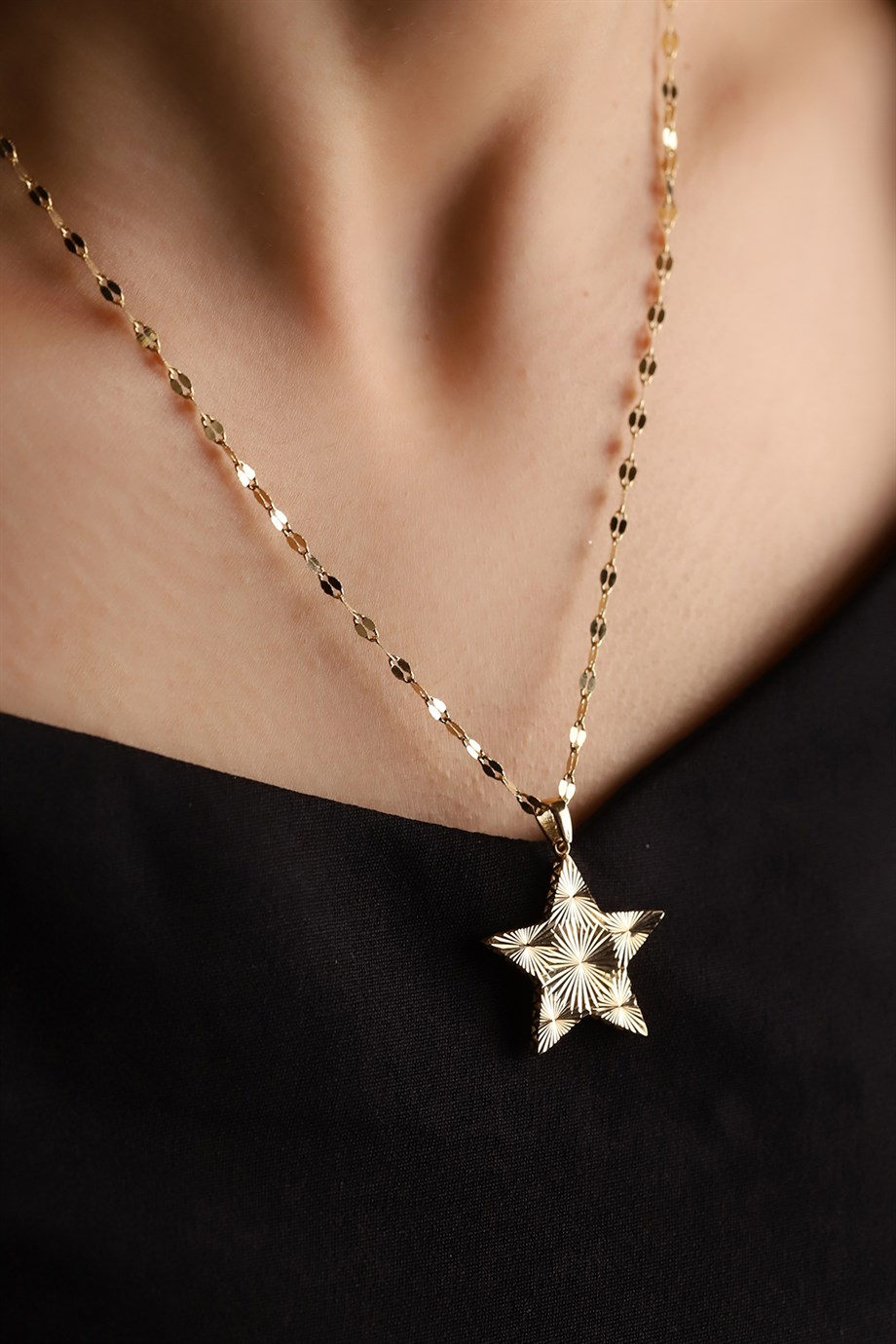 Gulenler Altın | 14 Ayar Altın Kalemli Star Kolye Ucu